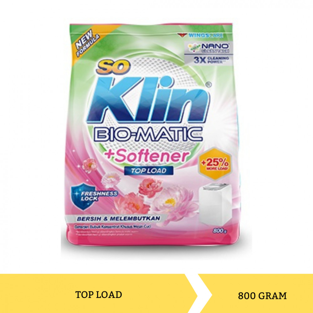 Mega Swalayan - SOKLIN BIOMATIC+SOFTENER TOP LOAD 800G X 12