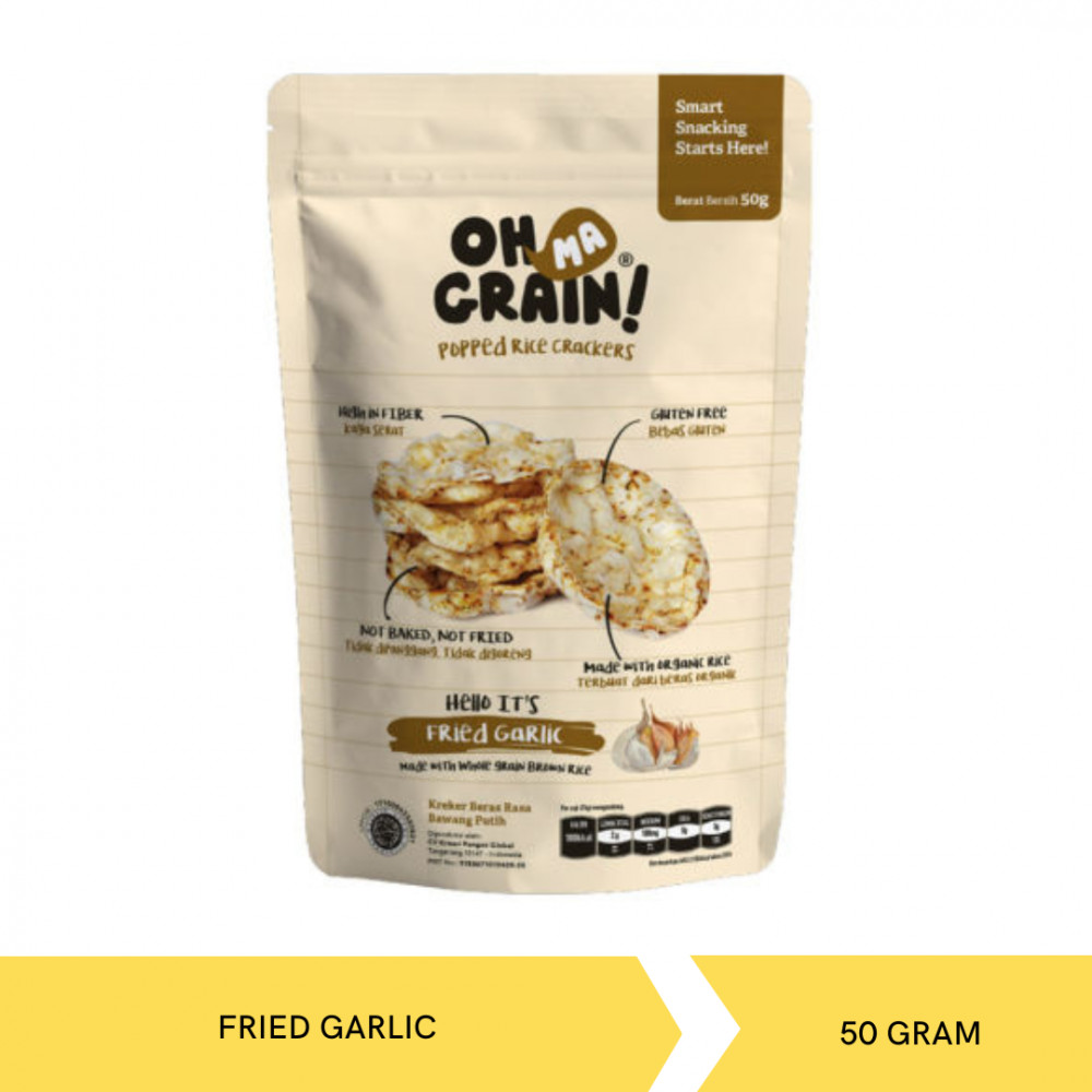 Mega Swalayan - OH MA GRAIN RICE CRACKERS FRIED GARLIC 50G X 24