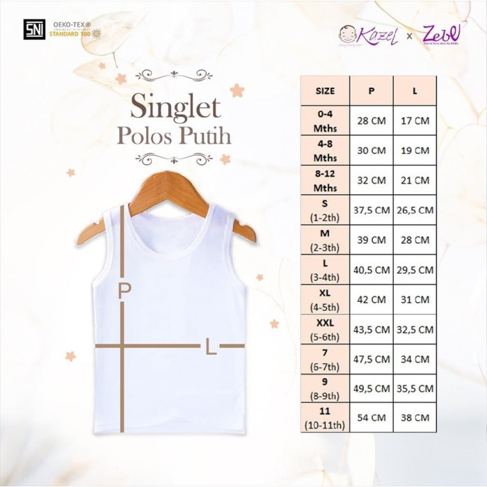 Tododo - KAZEL SINGLET POLOS PUTIH L
