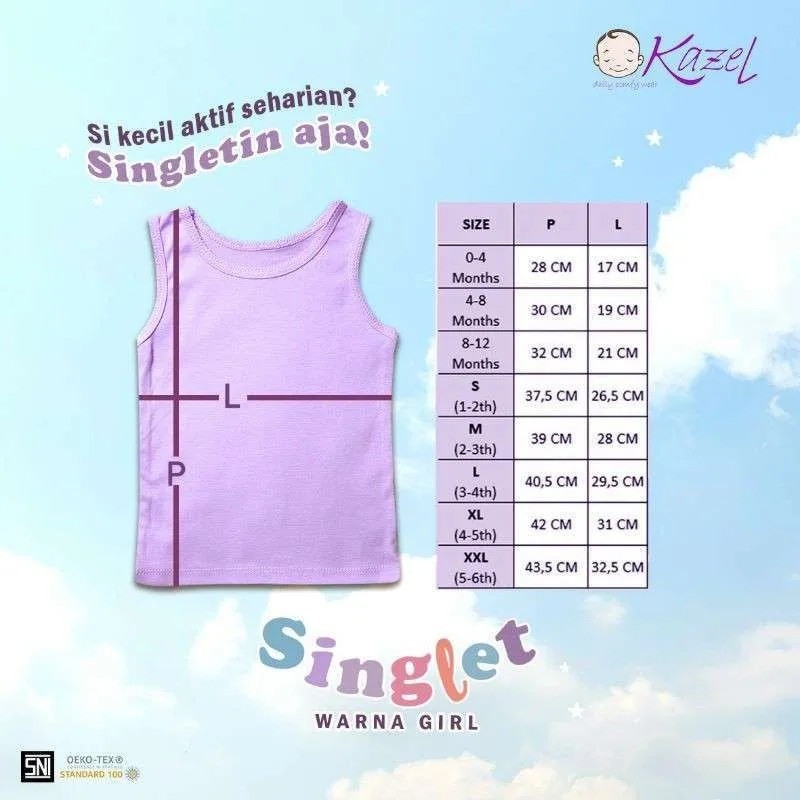 Tododo - KAZEL SINGLET WARNA GIRL 4-8M