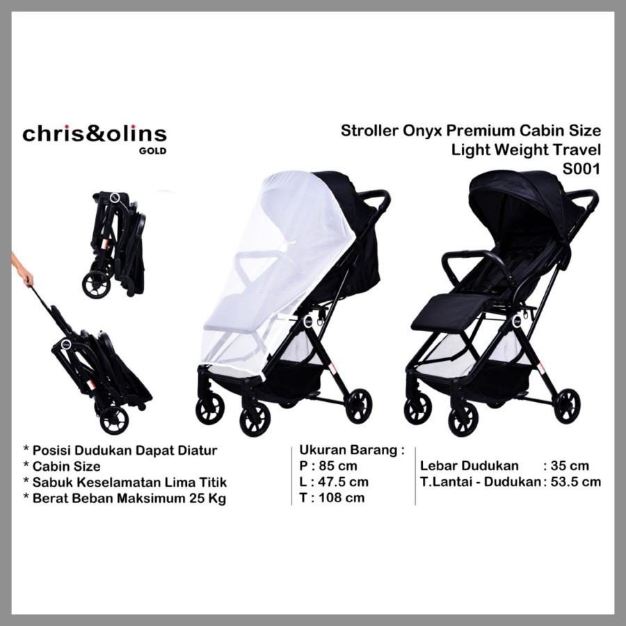 Tododo - CHRIS&OLINS STROLLER ONYX LIGHT WEIGHT TRAVEL S001 BLACK