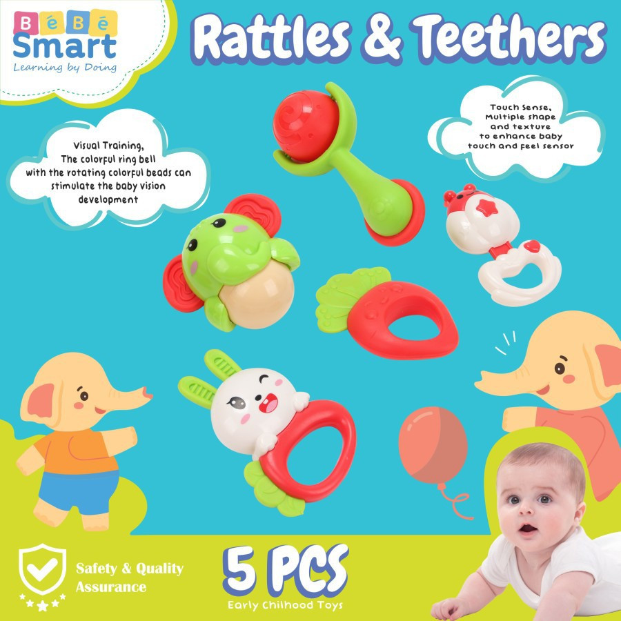 Tododo - BEBE SMART 5PCS RATTLES&TEETHERS ELEPHANT BBS901